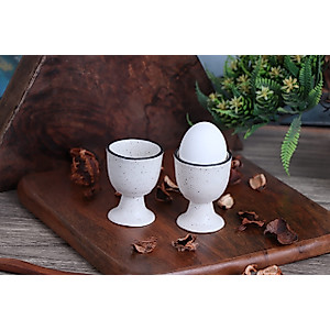Soft Boiled Egg Holder | Ceramic Egg Cup Set | Ceramic Egg Holder, Ivory and Black Pottery Housewarming Gift set of 2