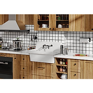 ELLAI 30 Inch White Wall Mount Utility Sink High Back Wall Mounted Ceramic Laundry Tub 15 Gallon Slop Sink for Laundry Room, Garage, Kitchen, Basement 30" x 19" x 18"