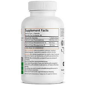 Bronson Vitamin K Triple Play (Vitamin K2 MK7 / Vitamin K2 MK4 / Vitamin K1) Full Spectrum Complex Vitamin K Supplement, 90 Capsules