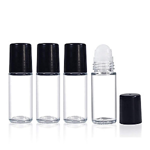 4PCS 30ml Essential Oil Roller Bottles,Empty Refillable Clear Glass Roll-on Bottles Perfume Roller Bottles with plastic Roller Balls and Black Lids