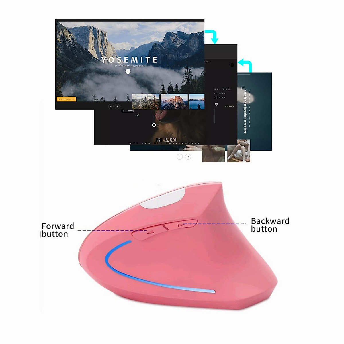 Sunffice Vertical Mouse, Ergonomic Vertical Mouse, 2.4G High Precision Optical Mice 800/1200/1600DPI for PC Laptop Desktop Mac (Wireless Pink)