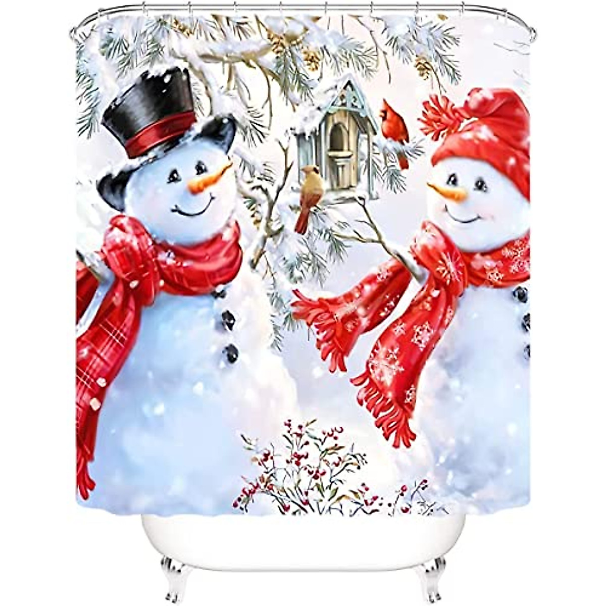 Two Snowmen Bathroom Decor Sets Accessories with Shower Curtain Christmas Shower Curtain Set with Rugs and Accessories Xmas Bathroom Decor 4Pcs