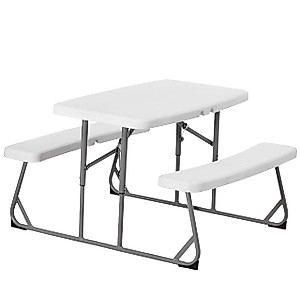 Gardenised Foldable White Kids' Picnic Table Bench Outdoor Portable Children's Backyard Table, Crafting, Dining, and Playtime Patio Table