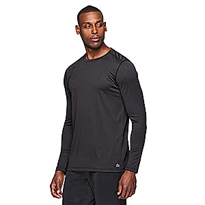 RBX Men's Textured Quick Drying Long Sleeve Performance Tee Jacquard Black-Charcoal L