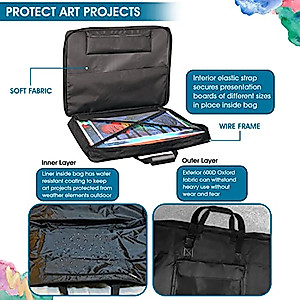 Art Portfolio Case 24 x 36 in. with 12 Color Pencil Set and Sharpener- Large Lightweight Art Portfolio Bag with Shoulder Strap and Handle - Artwork Storage Totes - Black Art folder Storage Bag