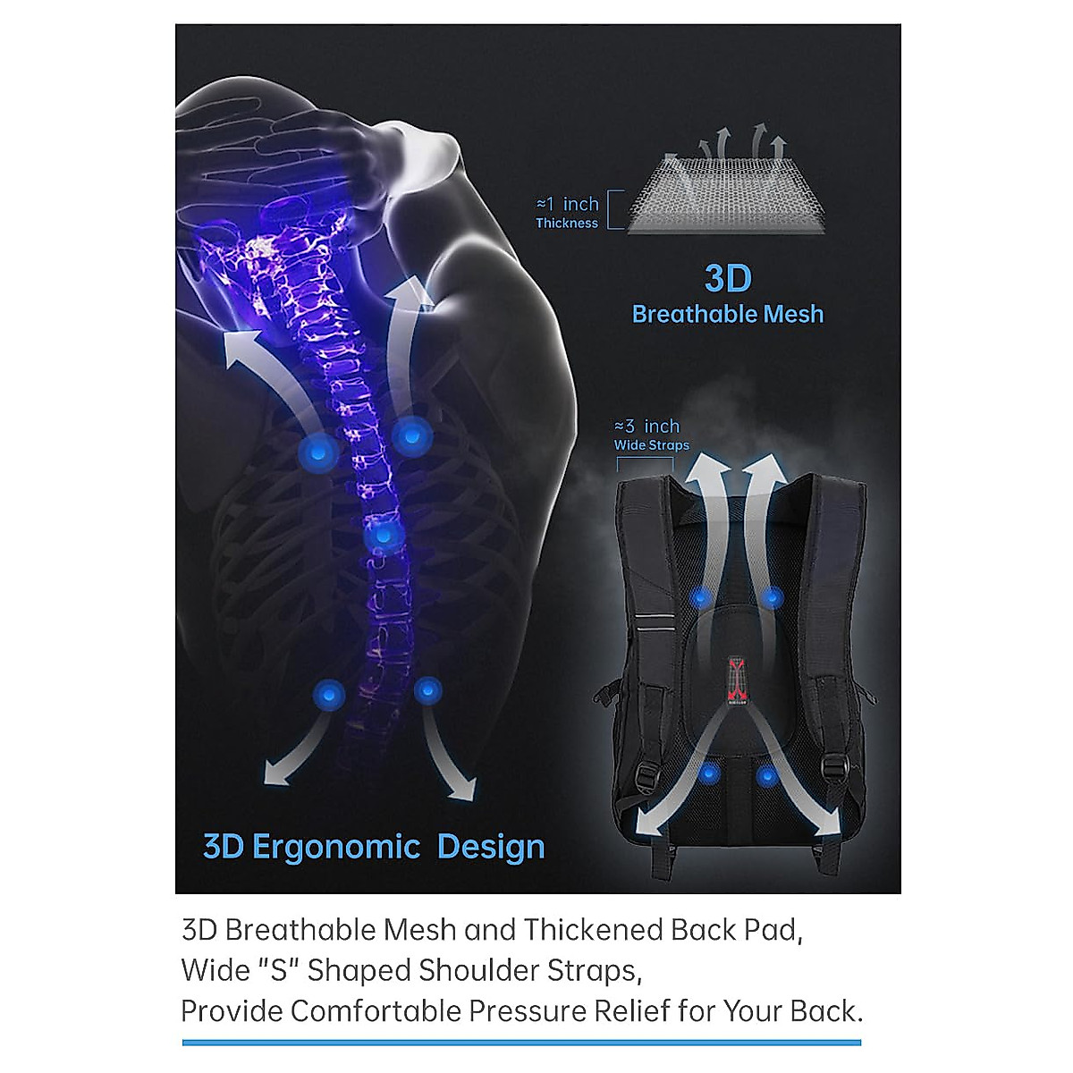 SWICKY Travel Laptop Backpack 15.6 inch Large 40L Computer Bookbag Durable and Wear-Resistant College Backpacks, Business Work Waterproof Backpack With Pockets & USB Port, Gifts for Men/Women Black.