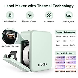 Ecokra Bluetooth Label Maker Machine with Tape,P15 Mini Thermal Label Maker for Organizing,Portable Desktop Label Printer,Sticker Printer with Multiple Templates for Office,Home,Kitchen,School