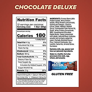 Pure Protein Bars, High Protein, Nutritious Snacks to Support Energy, Low Sugar, Gluten Free, Chocolate Deluxe, 1.76 oz., 12 Count(Pack of 1) (Packaging may vary)