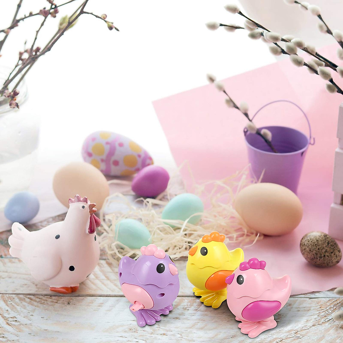 LIHAO Party Favors, 3 Pieces Easter Chicks Wind Up Toys for Easter Egg Hunt, Basket Stuffers Fillers Gift