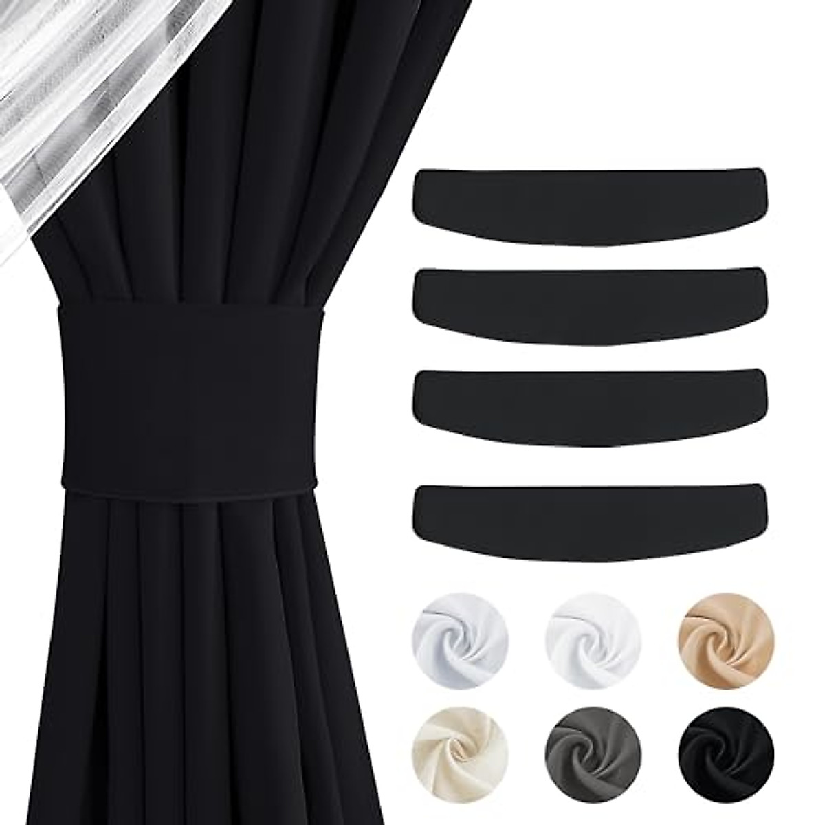 PONY DANCE Black Strong Magnetic Curtain Tiebacks - 4 Pack Outdoor/Indoor Elegant Decorative Tie Backs for Drapes, Modern Handmade Holdbacks for Window Curtains and Draperies, 18.5 x 4 Inches