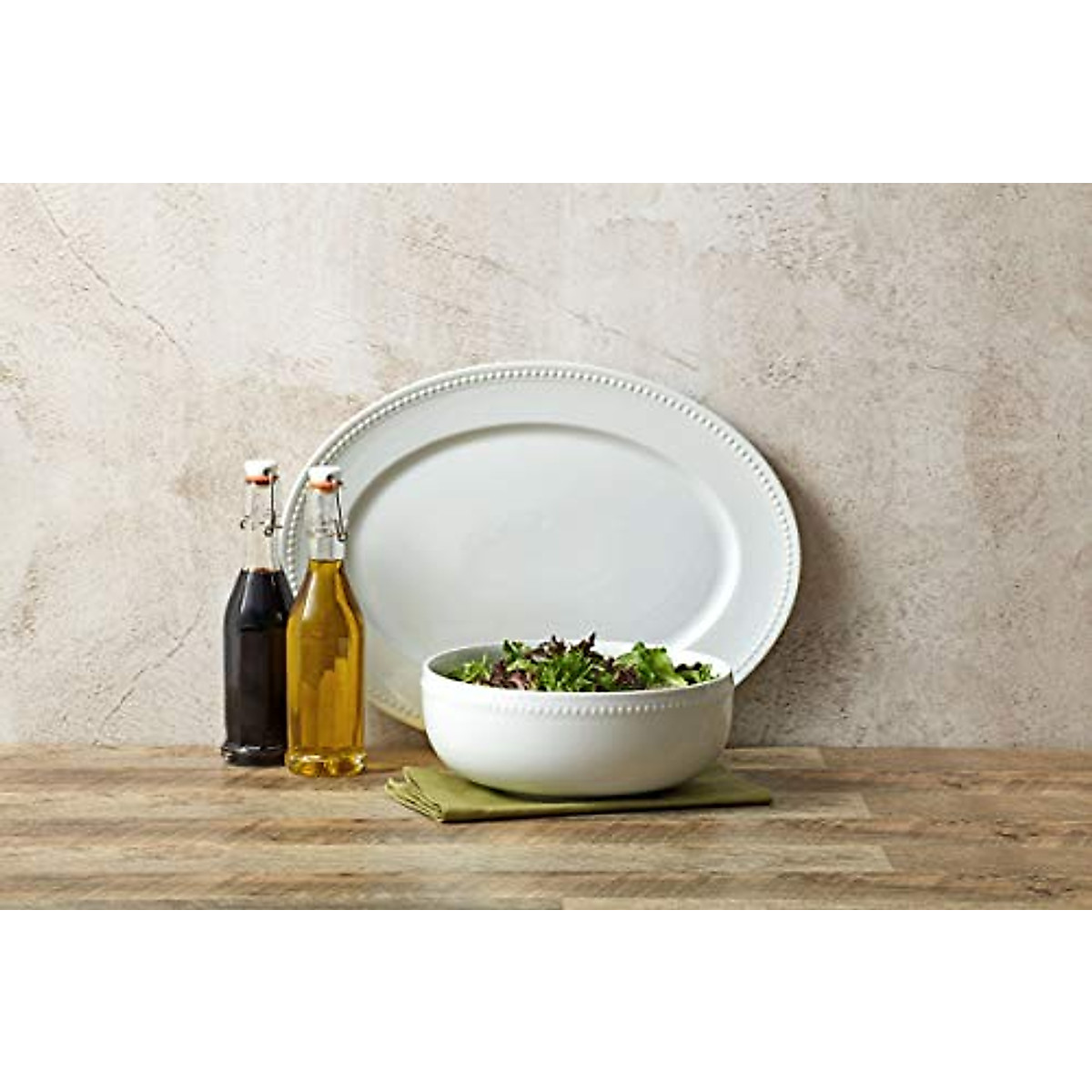 Everyday White by Fitz and Floyd Beaded Serving Bowl and Platter Set, 2-Piece