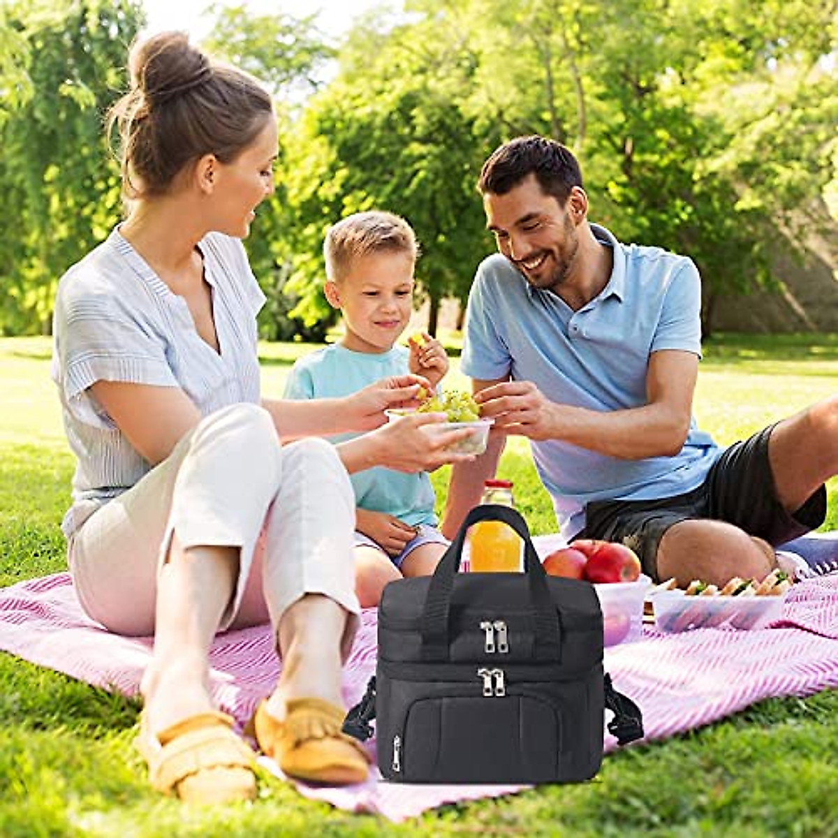 jeadwwr Insulated Reusable Lunch Bag Large Lunch Box for Adult Men Women, Lunch Cooler Bag for Office Picnic Leakproof Lunch Box with Adjustable Shoulder Strap (Black-12L)