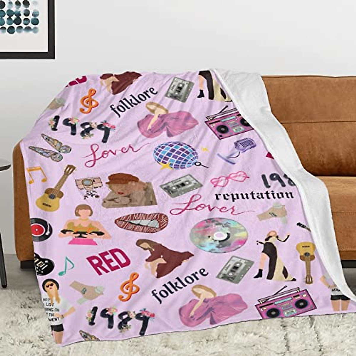 Grreiul Music Album Cover Taylor Throw Blanket 50"x40"​Fleece Bedding Birthday Women Adults Travelblankets for Bed Best Gifts for Fans Bedroom Party