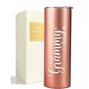 Grammy Gifts from Granddaughter, Grandson, Grandchild, Insulated Stainless Steel Wine Tumbler with Lid and Straw, for Grandma on Mother’s Day, Birthday, Christmas, Best Grammy Ever, Rose Gold, 20 oz