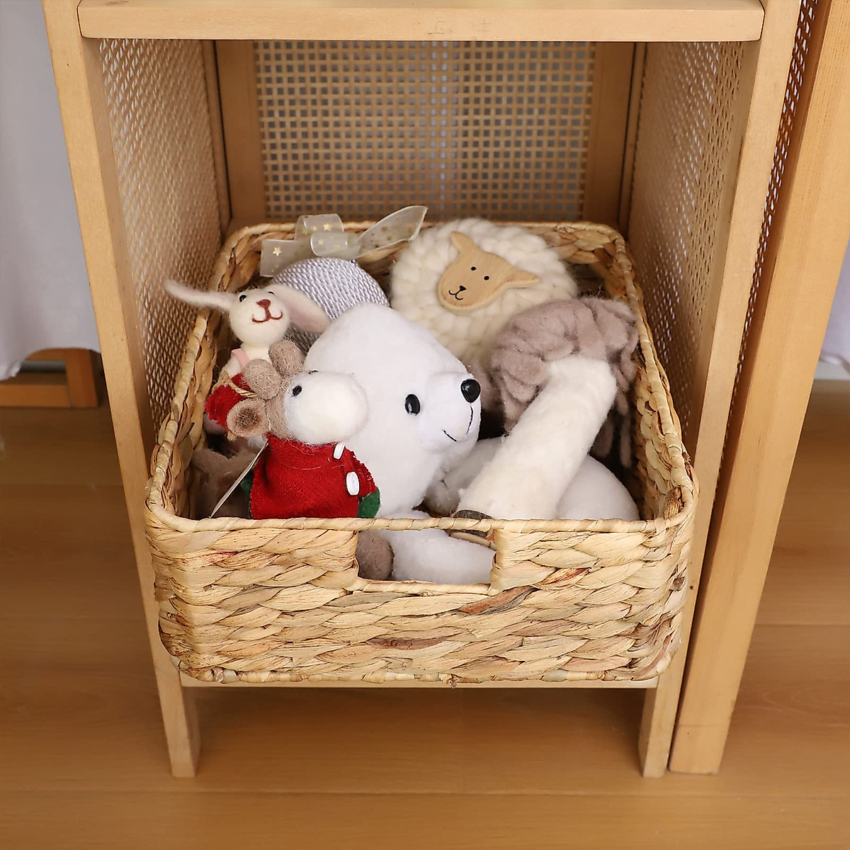 YAHUAN Water Hyacinth Storage Basket, Handwoven, 15.35L x 12W x 4.72H in, Brown