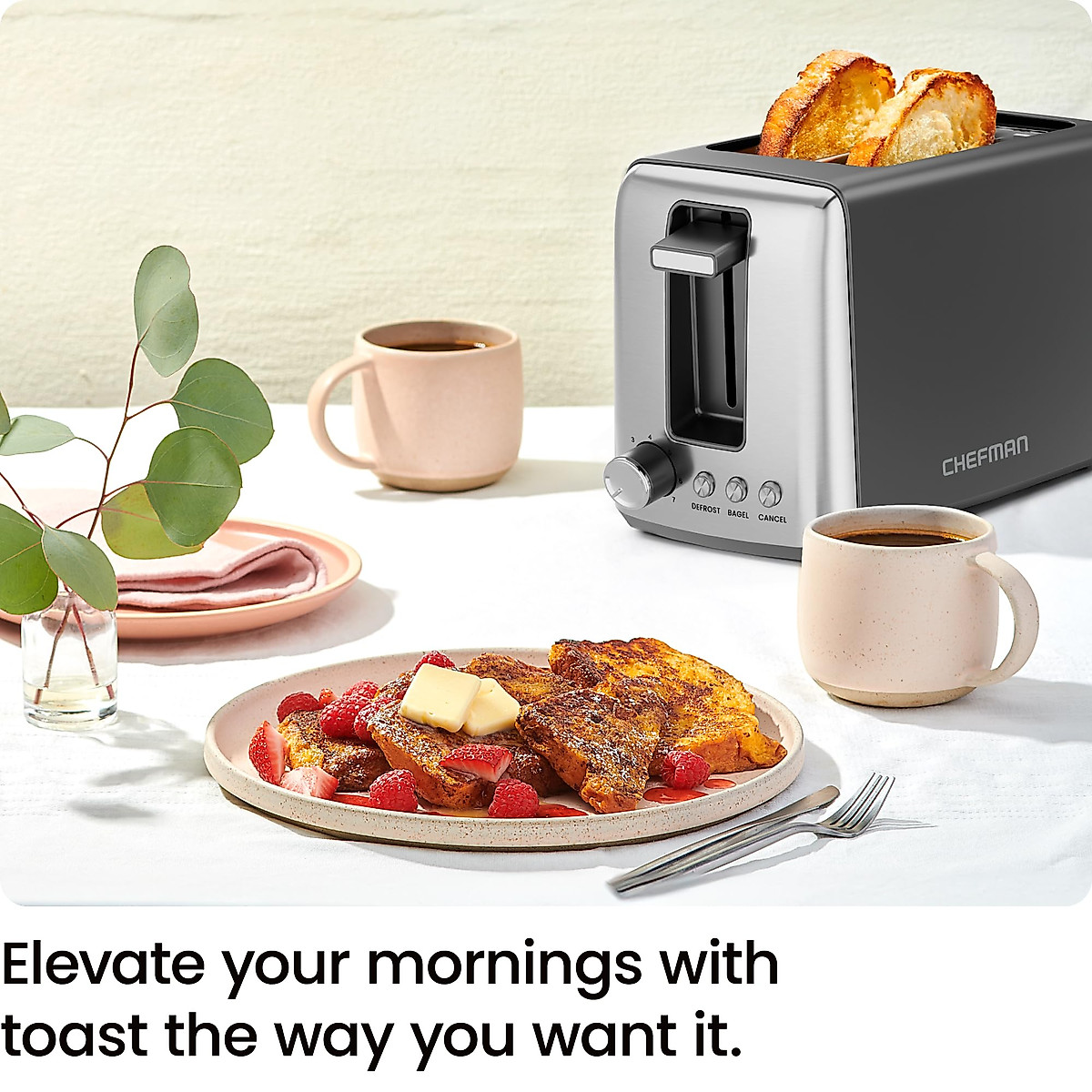 Chefman 2 Slice Toaster, 7 Shade Settings, Small Toaster 2 Slice with Removable Crumb Tray, Thick Bread Toaster and Bagel Toaster, Defrost, Cancel, Perfect for Toaster Pastries – Black