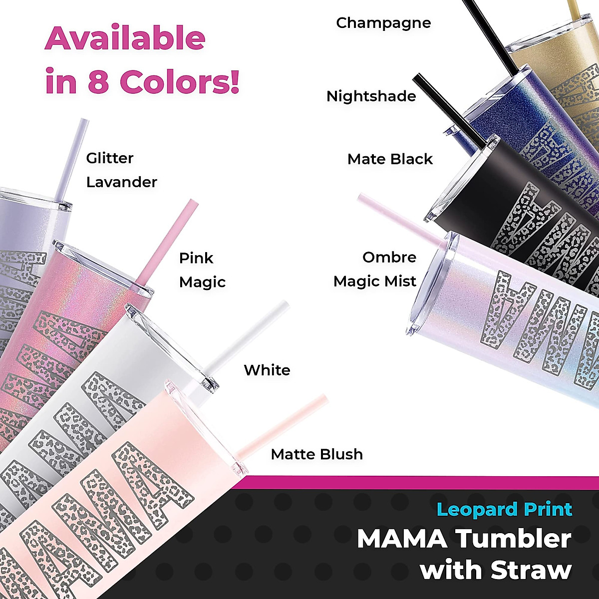 The Crafty Engineer (Matte Blush Leopard Print MAMA Tumbler - 20 oz Leopard Mama Tumbler - Laser Engraved Mama Print Leopard Design, Perfect Mom Gift, Travel Ready Insulated Tumbler with Straw