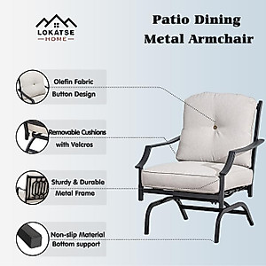 LOKATSE HOME 2 Pieces Patio Metal Chairs Outdoor Conversation Furniture Bistro Dining Seating Armchair Set with Cushion, Beige
