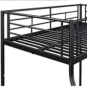 Lostcat Metal Bunk Bed Twin Over Full Size,Heavy Duty Low Bunkbeds with Ladder & Safety Guard Rails,for Kids Teens Adults,Space Saving & No Box Spring Need,Black