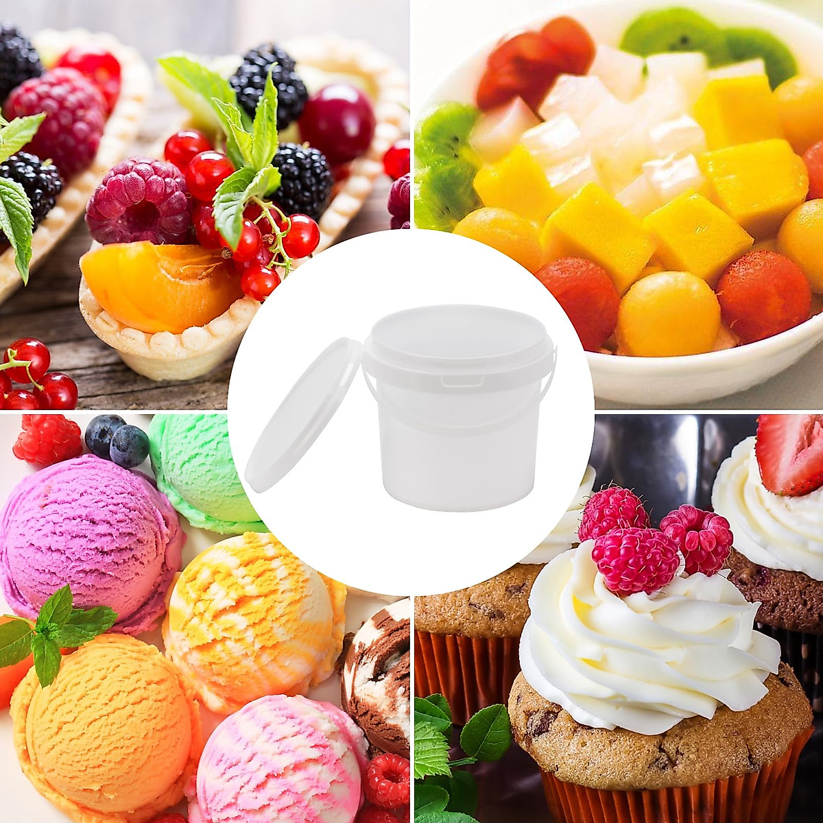 DIICCYO 2L Ice Cream Buckets with Lids and Handles, 67 Oz Round Airtight Plastic Ice Cream Tub, Deli Pail Containers Small Bucket for Food Drinks Storage Freezer Microwave, 10 Pcs