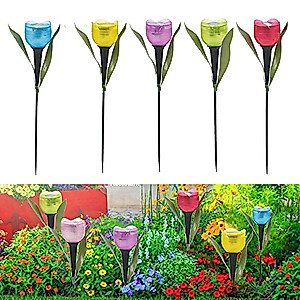 1Pc LED Solar Lights Tulip Flower Shape Powered Waterproof Tube Lawn Standing Decor Garden Yard Home Party Bini