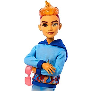 Monster High Scare-adise Island Heath Burns Doll with Flame Hoodie, Swim Trunks & Beach Accessories like Sunglasses