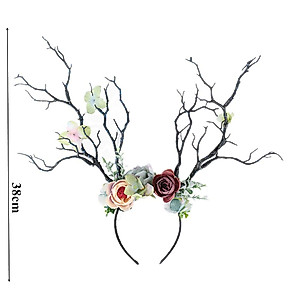 XIDAJIE Deer Antler Flower Crown Headbands Halloween Chritmas Long Antler Flower Branches Headband Props Horns Headpieces Hair Band Photo Shoot Forest Goddess Headdress Headwear, Navy
