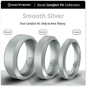 Knot Theory Silver Silicone Ring for Men Women - Breathable Bevel Comfort Fit 6mm Wedding Band Size 14