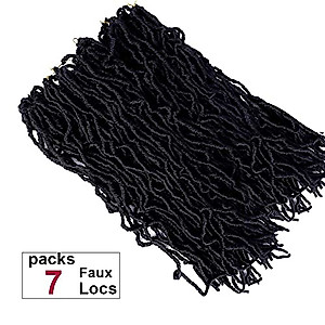 7Packs New Faux Locs 24 Inch Crochet Hair Soft Locs Curly Wavy Pre-Looped Faux Locs Goddess Synthetic Fiber Hair Extensions (24Inch,1B)