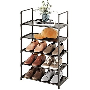 Yegazte 5-Tier Stackable Shoe Rack, Narrow Shoe Stand for 10-12 Pairs Shoe and Boots Organizer Storage Shelf Space Saving for Closet, Entryway and Hallway(Black)