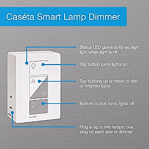 Lutron Caséta Smart Lighting Lamp Dimmer and Pico Smart Remote Kit, with Pico Wall Plate Bracket