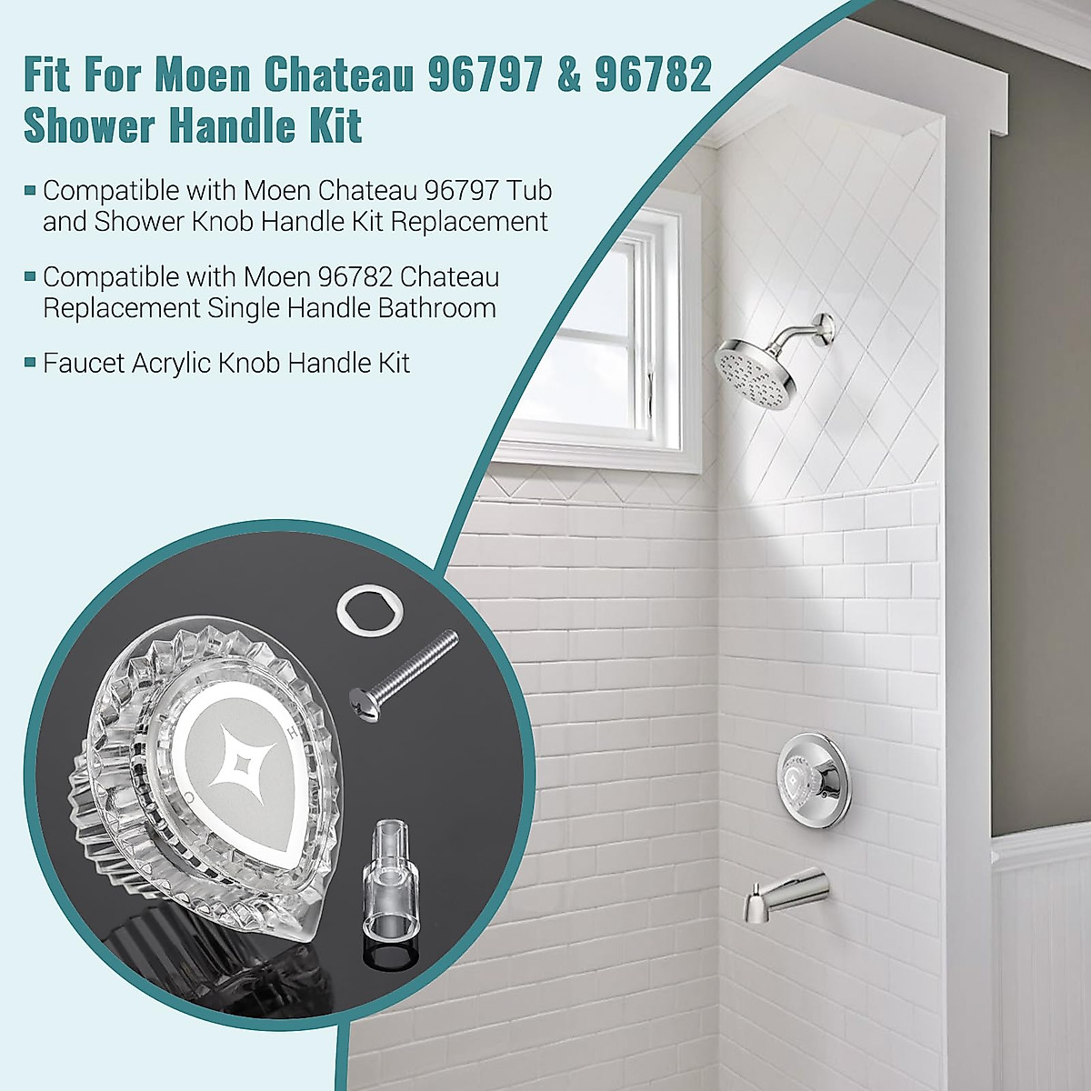 Shower Knob Handle Kit for Chateau Collection, Replacement Shower Knob Handle Compatible with Moen 96782/96791/96797/98039 Faucet Handle Kit, Fits for Moen Chateau Tub and Shower/Bathroom Sinks