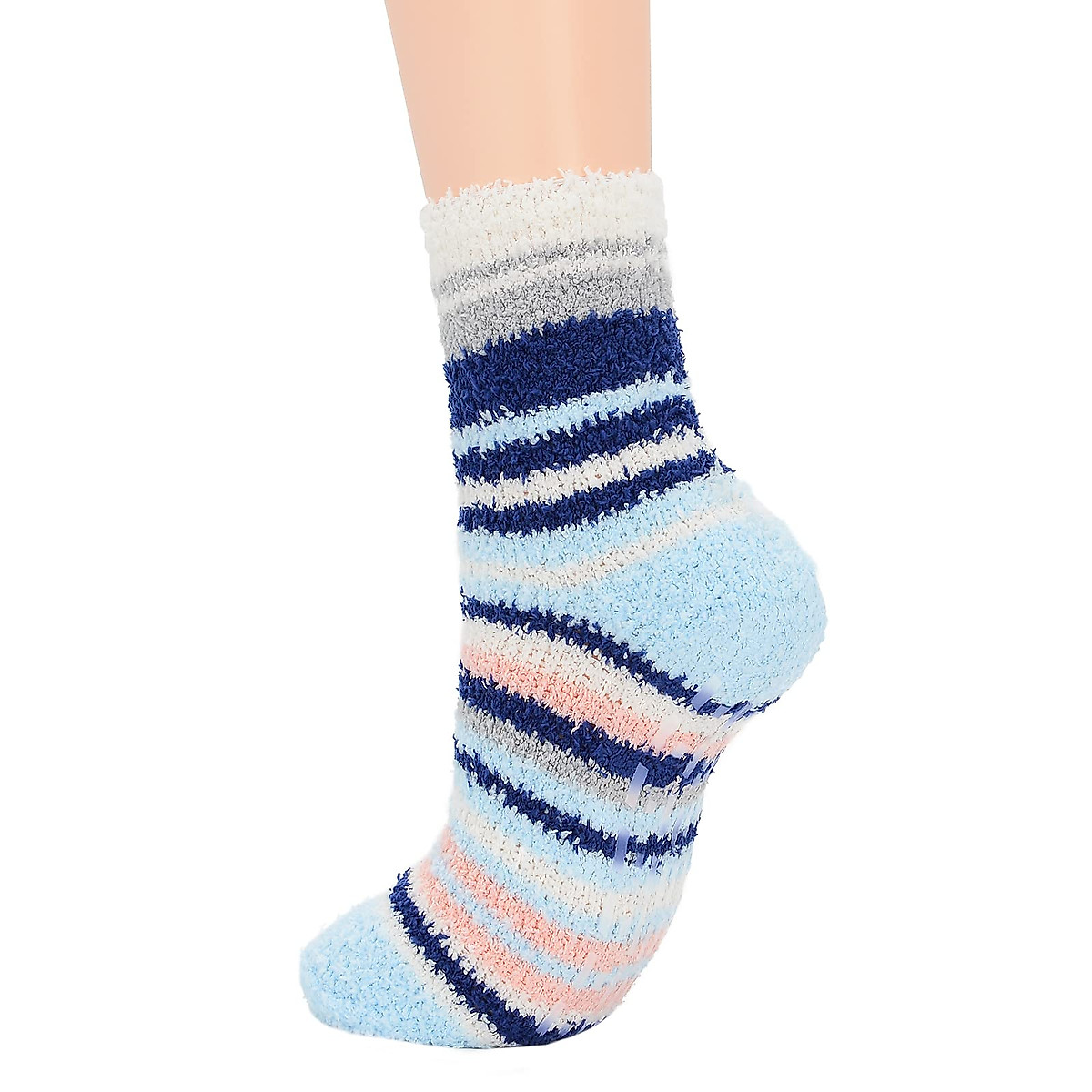 Athletic Plush Socks for Women Warm Fuzzy Socks with Grip Non Slip Socks Yoga Pilates Socks Athletic Socks 5 Pack Blue Sets with Grips One Size