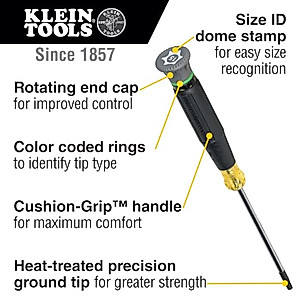 Klein Tools 85617 Mini Precision Screwdriver Set, Slotted, Phillips, TORX, Cushion-Grip Handles, Ideal for Terminal Blocks, Electronics