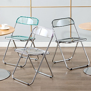 Foldable Dining Chair Comfy Side Chair with Transparent Acrylic Seat and Sturdy Metal Legs for Kitchen Living Room Bedroom, Guest Room, Cafe Restaurant Milk-Tea Shop