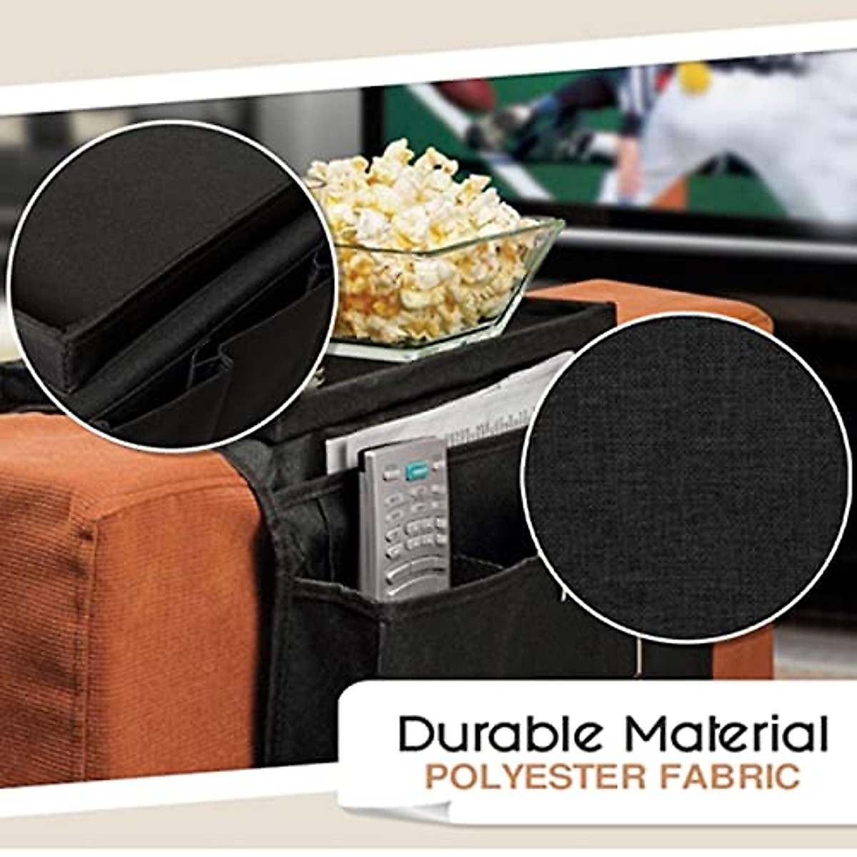 MISNODE 2 Pack Sofa Armrest Organizer with Cup Holder Tray, Hanging Couch TV Remote Storage Organizer with 6 Pockets, Sofa Couch Armchair Caddy Holder Sofa Slipcover Organizer (Brown)