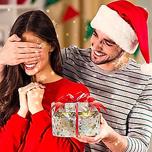 Christmas Cellophane Wrap Roll, Cellophane Wrap Gift Basket Wrap, Nistar Cellophane Wrap Roll (32 in x 50 ft) Gold for Gift Baskets with 8 Bows Extra Large Clear Wrapping Paper to Treats, Flower, DIY Craft for Holiday, Christmas