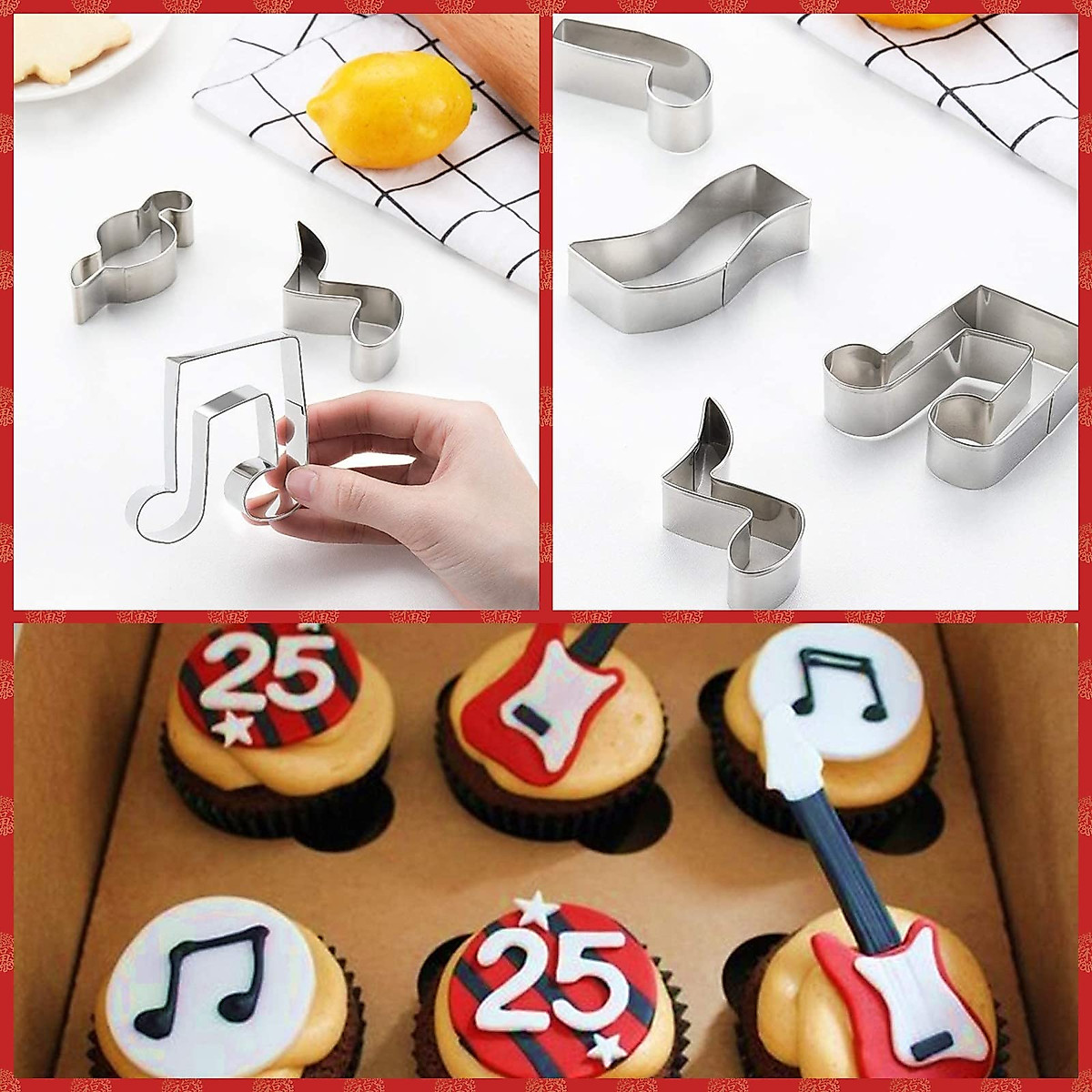 Music Note Cookie Cutters Set of 12, Metal Music Note Fondant Mold Musical Instruments Mold, GClef Eighth Note Quarter Note Piano Violin Guitar Piano Keyboard Shapes Biscuit Molds for Kids DIY Baking