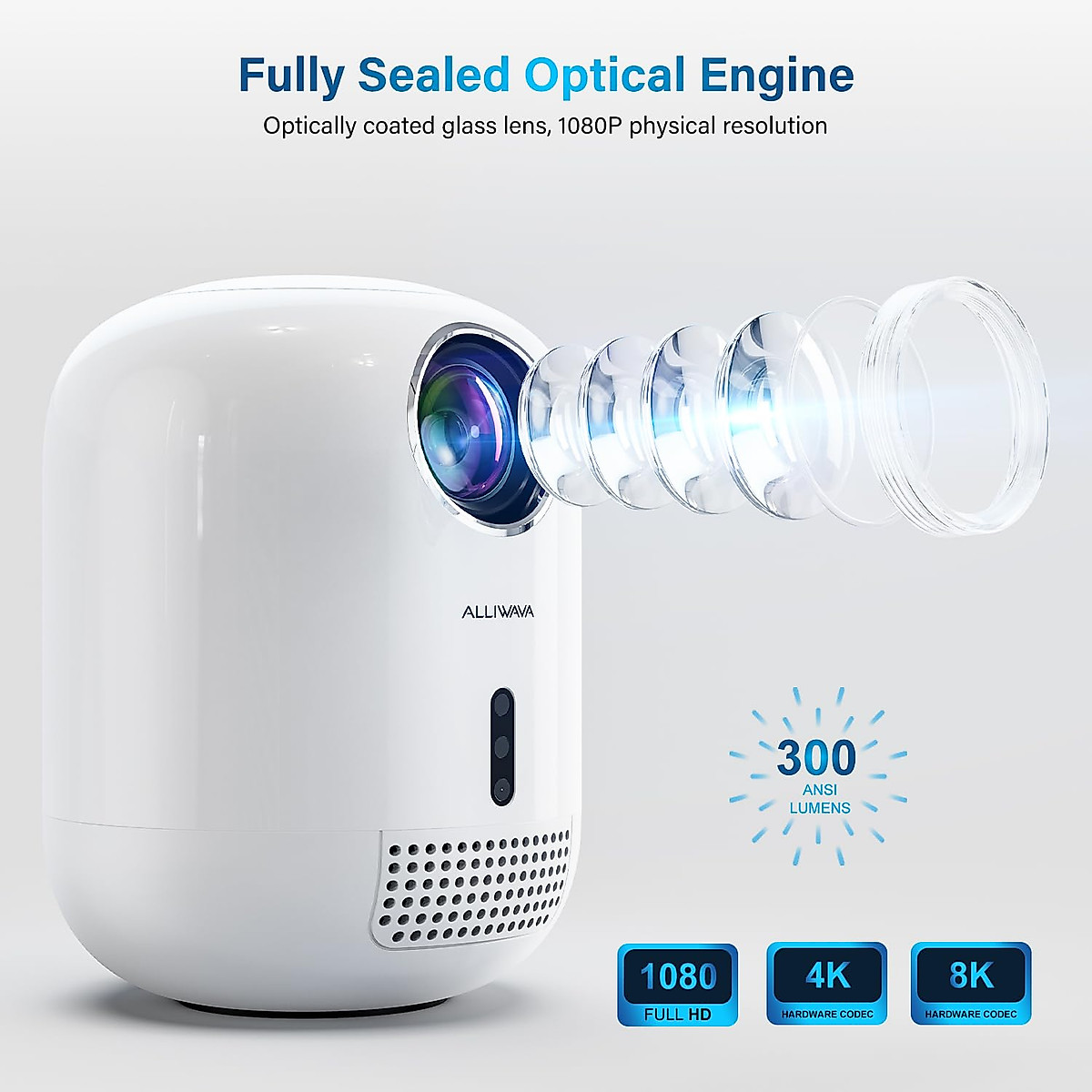 [Auto Focus/Keystone]Portable Mini Projector with 5G wifi 6 and bluetooth, 4K Native 1080P Outdoor Movie Projector,Smart Home Projector Compatible with iOS/Android/HDMI/USB