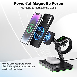 Magnetic Wireless Charger 3 in 1 Wireless Charging Station, Magnetic Charger for iPhone 15/14/13/12 Pro Max/Pro/Mini/Plus,15W Fast Wireless Charger for iWatch Ultra/9/SE/8/7/6/5/4/3/2/Airpods 3 2