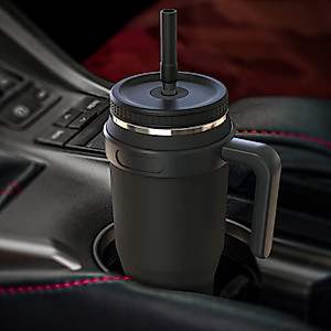 Zukro 50 oz Tumbler with Handle and Straw Lid, Vacuum Insulated Stainless Steel Water Bottle Travel Mug with Screw Lid, Fit in Cup Holder, Leakproof, Dishwasher Safe, Keeps Cold 30 Hours - Black