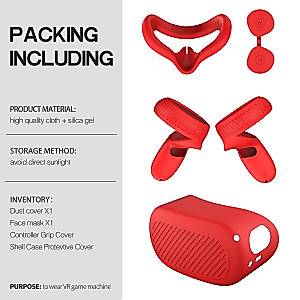 Touch Controller Grip Cover Compatible with Oculus Quest 2, 4 in 1 Silicone Accessories Kit - Handle Sleeve/Shell Protector Cover/Face Silicone Cover/Protective Lens Cover for Quest 2 Headset (Red)