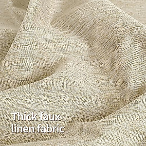 QUEMAS 100% Blackout Curtains for Bedroom Linen Look with White Backing, Grommet Total Light Blocking Thermal Insulated Boho Window Curtains for Living Room Noise Cancelling (52 x 72 Inch, Linen)