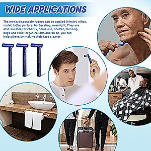 Twin Blade Razors for Men Stainless Steel Men Razors Disposable Plastic Men Shaving Razors Multipurpose Portable Shave Razor Manual Men's Disposable Razors for Bathing Hotel Travel (200 Pieces)