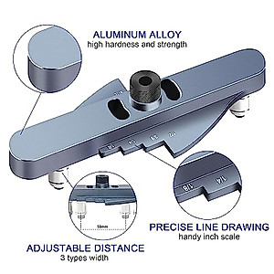 Pftjujudan Dowel Jig Kit,Line Scriber Drill Jig,Self Centering Drill Guide for Straight Holes,Adjustable Width Woodworking Locator Hand Tools,1/4", 5/16", 3/8" Drilling Guide Power Tool