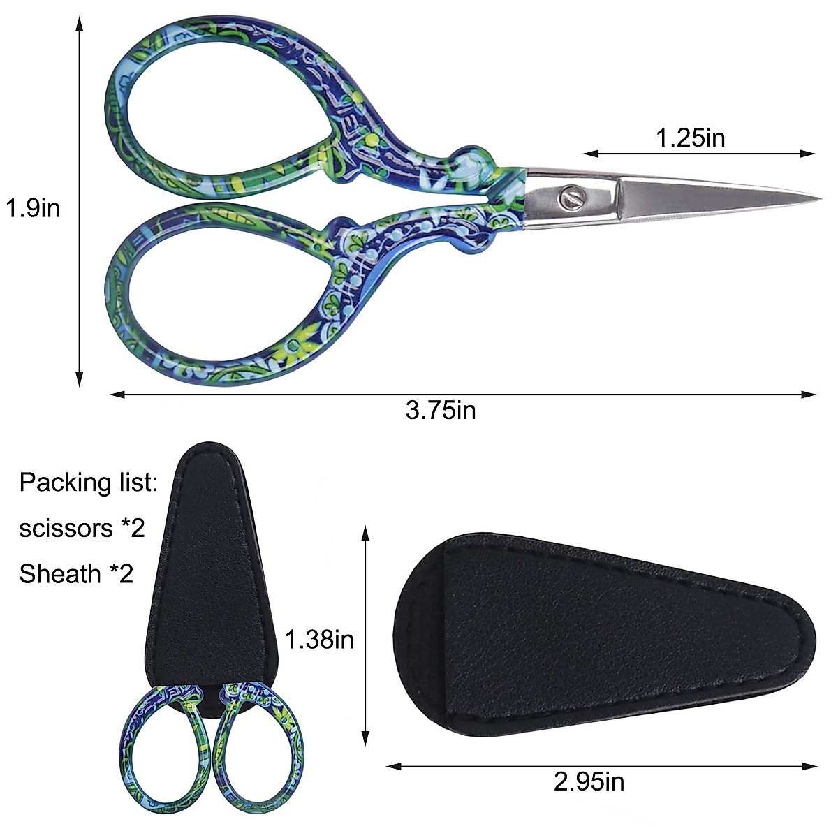 KISTARCH 2pcs 3.6inch Small Precision Embroidery Scissors,Sewing scissors with leather sheath cover for Needlework Craft Art Work Manual Sewing Handicraft DIY Tool Detail Cutting Everyday Use