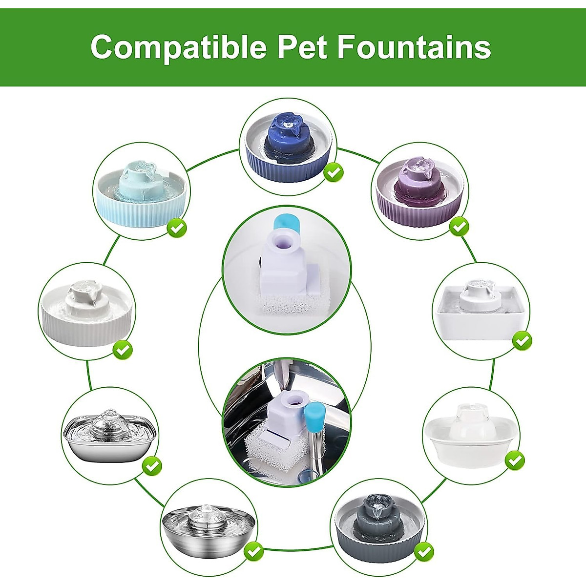 VinDox Cat Fountain Replacement Filter, 16 Cat Fountain Carbon and 4 Foam Pre-Filter for Ceramic/Cupcake Cat Fountain Drinking Fountain Porcelain (16 Packs)