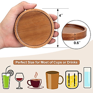 6 Pcs Best Wooden Coasters with Holder Coffee Table Coasters for Drink Acacia Wood Coaster Set Modern Cup Coasters Cute Beer Coaster Bar Coasters Decorative Beverage Rustic Outdoor Coasters