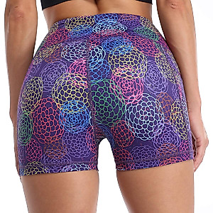 Amazon Essentials Workout Volleyball Yoga Print Short Pockets High Waist Exercise Running Gym Shorts for Women 3" Purple Circle Flower-M