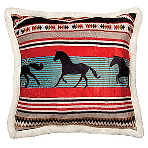 Carstens, Inc. Wrangler Black Stallion Southwestern Plush Sherpa 18" x 18" Throw Pillow, White
